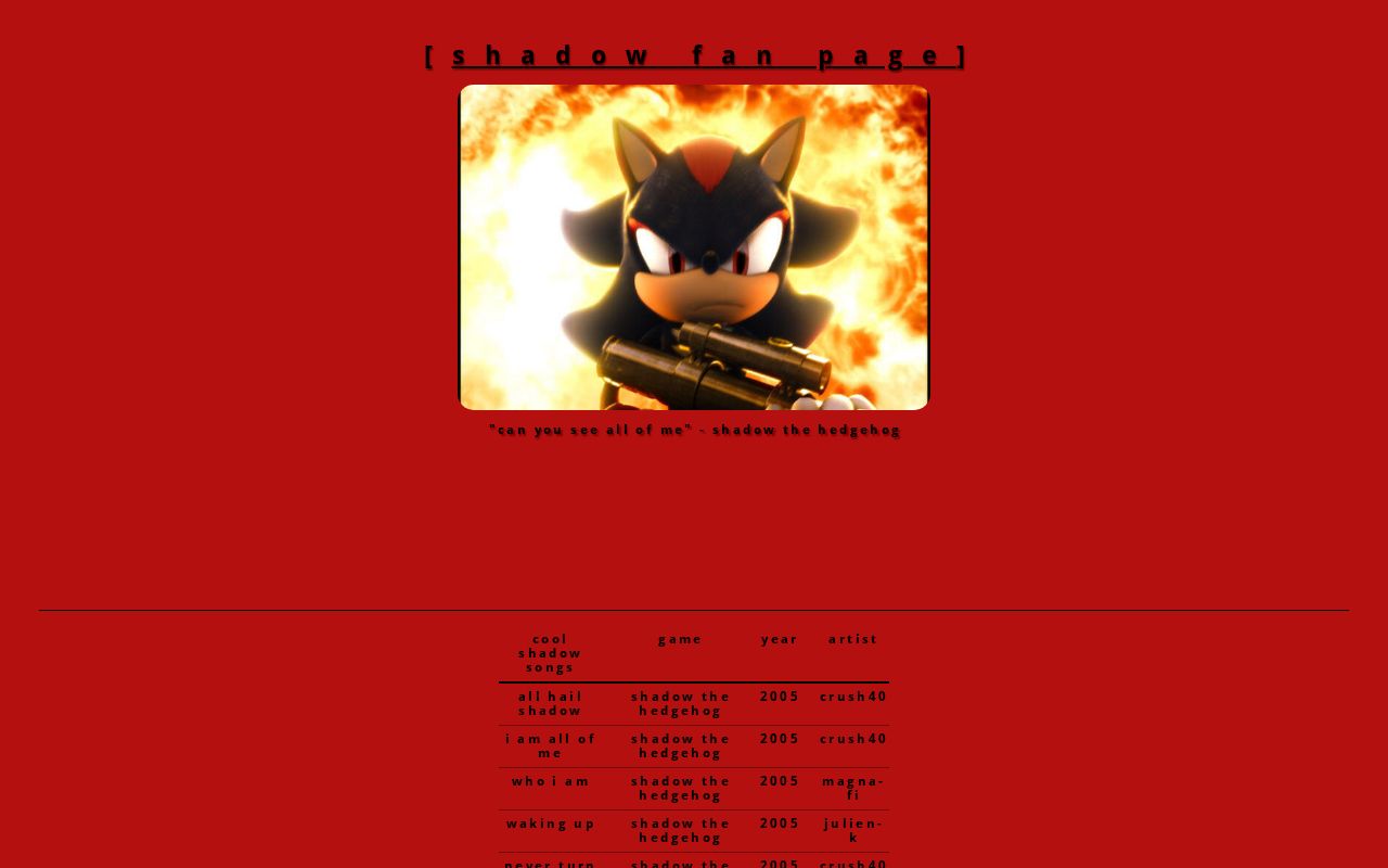 shadow the hedgehog fan page